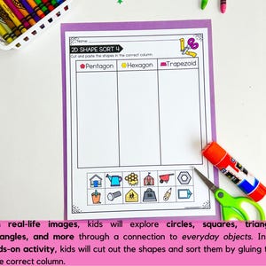 2D Shape Sorting Cut and Paste Activity Worksheets for Kindergarten ...