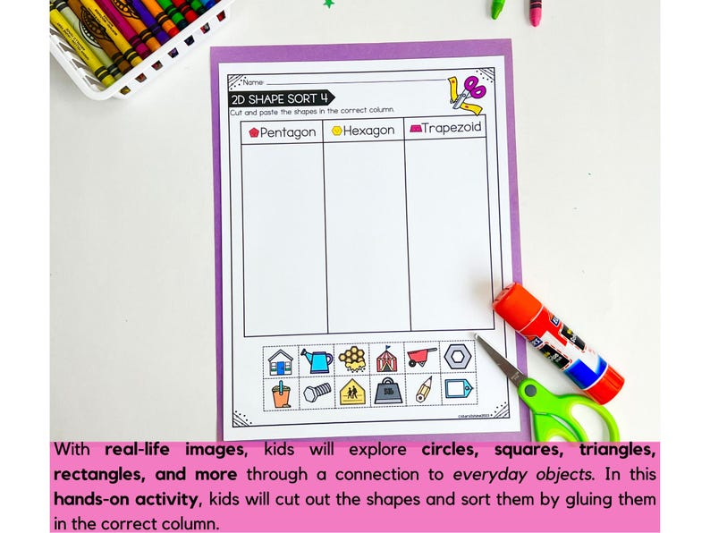 2D Shape Sorting Cut and Paste Activity Worksheets for Kindergarten ...