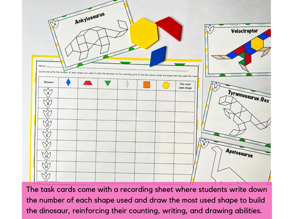 Dinosaur Pattern Blocks Mats and Task Cards | Pattern Block Templates ...