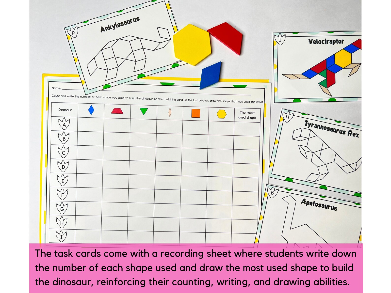 Dinosaur Pattern Blocks Mats and Task Cards | Pattern Block Templates ...