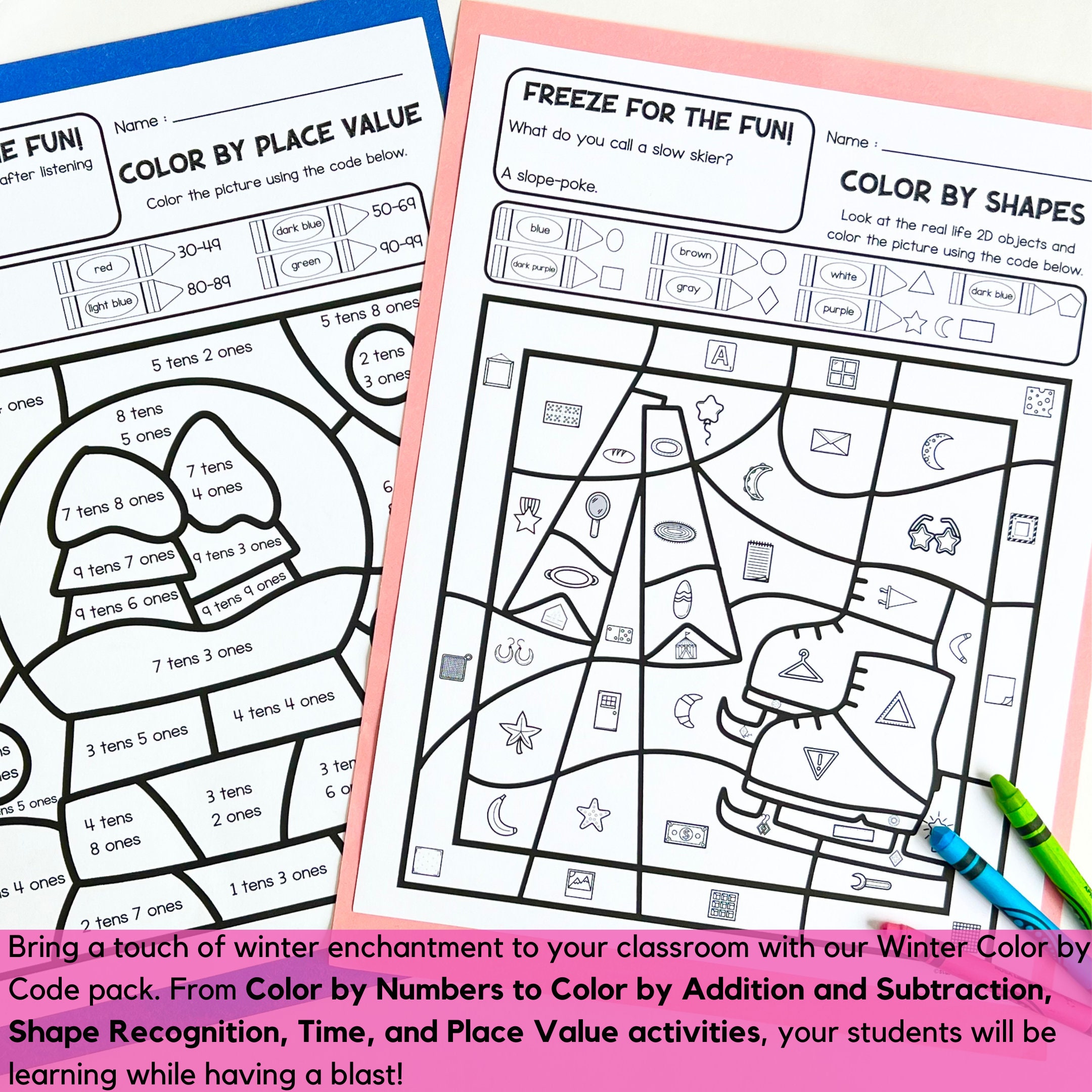Winter Color by Code | Winter Color by Number Addition Subtraction ...