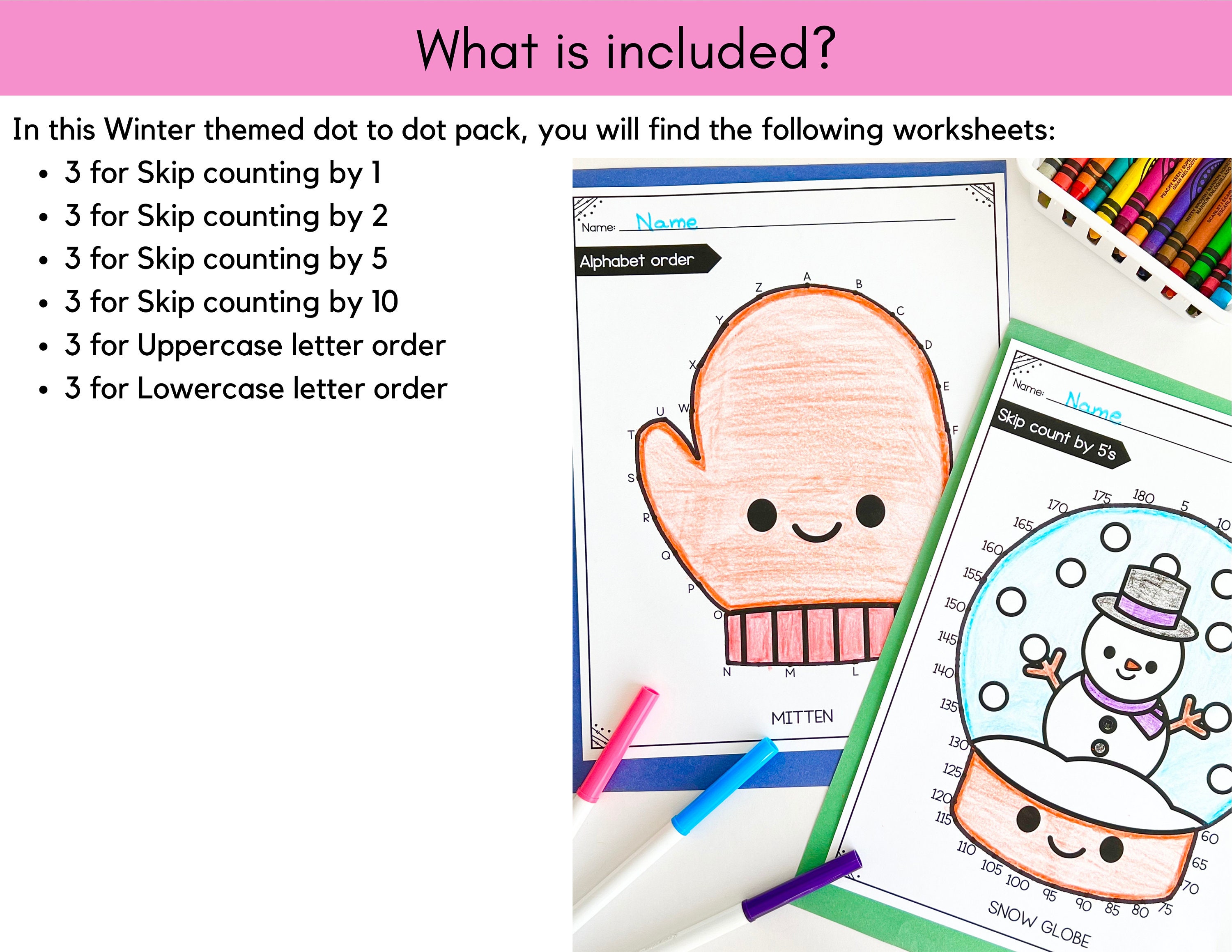 Winter Skip Counting Dot to Dot| ABC Order Dot to Dot Worksheets ...