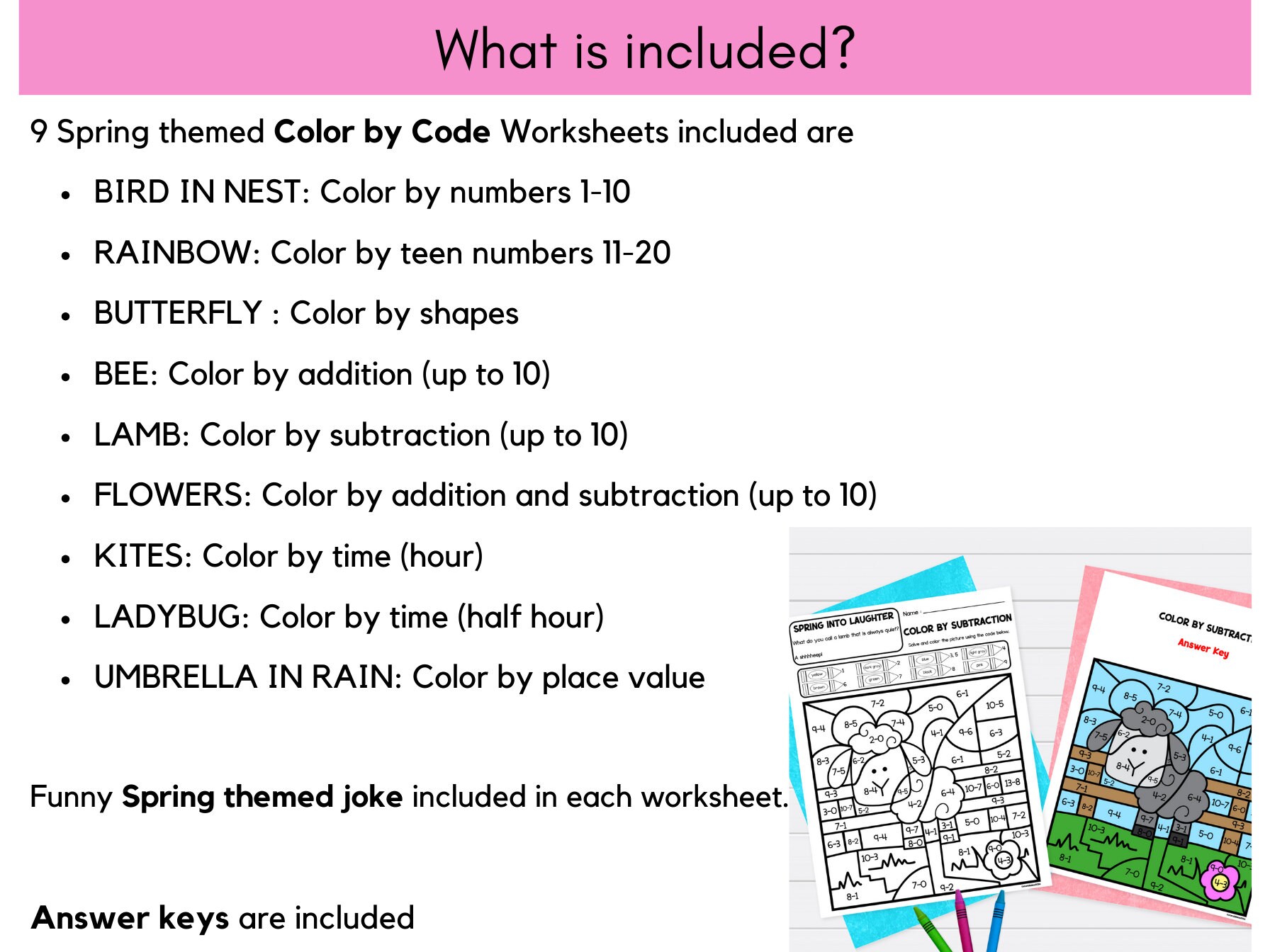 Spring Color by Code | Spring Color by Number Addition Subtraction ...