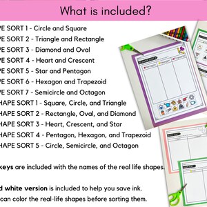 2D Shape Sorting Cut and Paste Activity Worksheets for Kindergarten ...