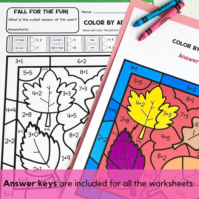 Fall Color by Code | Autumn Color by Number Addition Subtraction ...