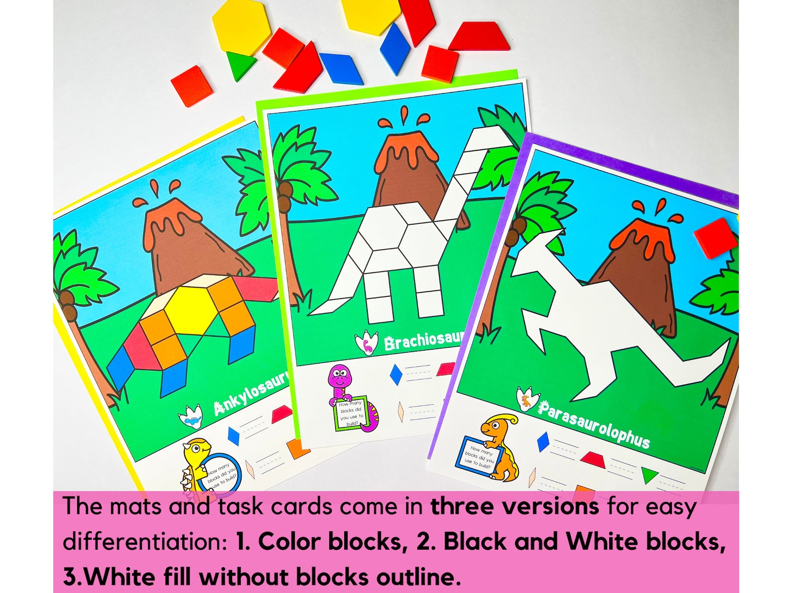 Dinosaur Pattern Blocks Mats and Task Cards | Pattern Block Templates ...