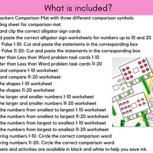 Greater Than Less Than Equal to Worksheet | Comparing Numbers to 20 ...