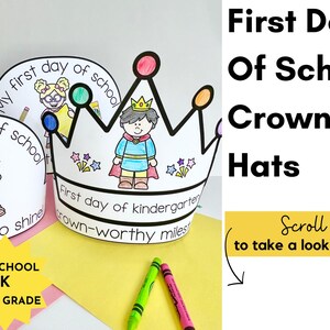 First Day of School Crowns or Hat for Preschool, Kindergarten, 1st ...