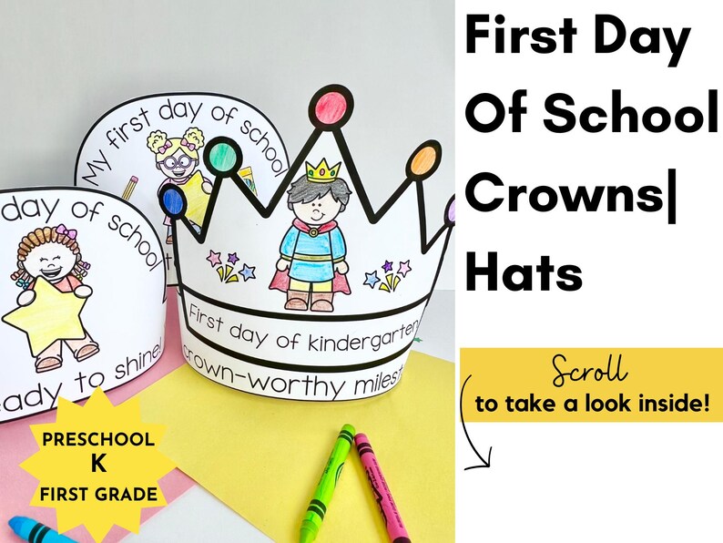 First Day of School Crowns or Hat for Preschool, Kindergarten, 1st ...
