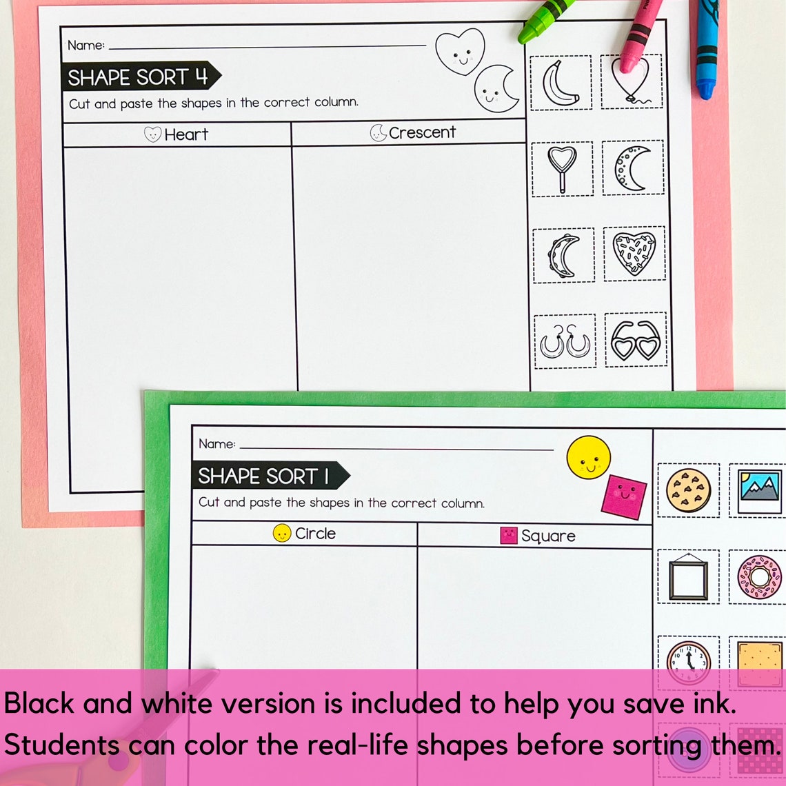 2D Shape Sorting Cut and Paste Activity Worksheets for Kindergarten ...