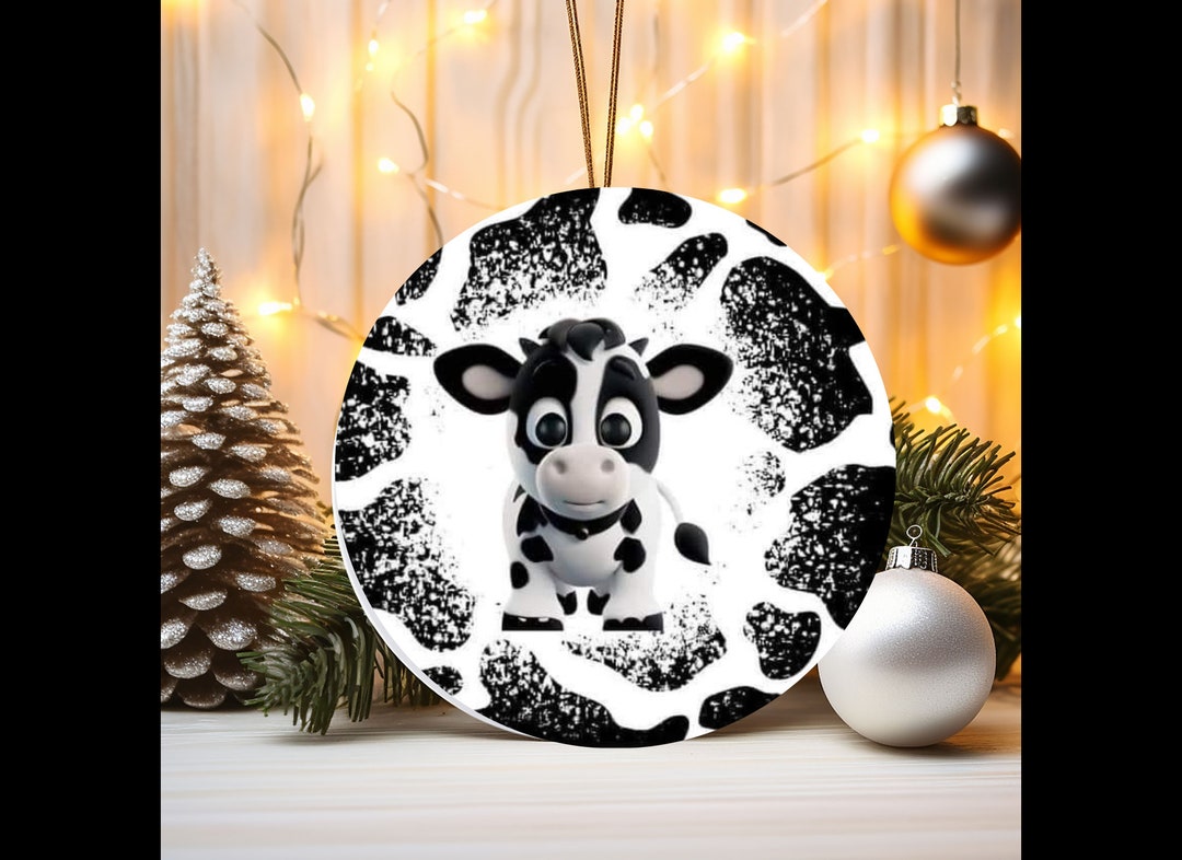 Black and White Moo Cow Milking Cow 3 Round Ornament. - Etsy