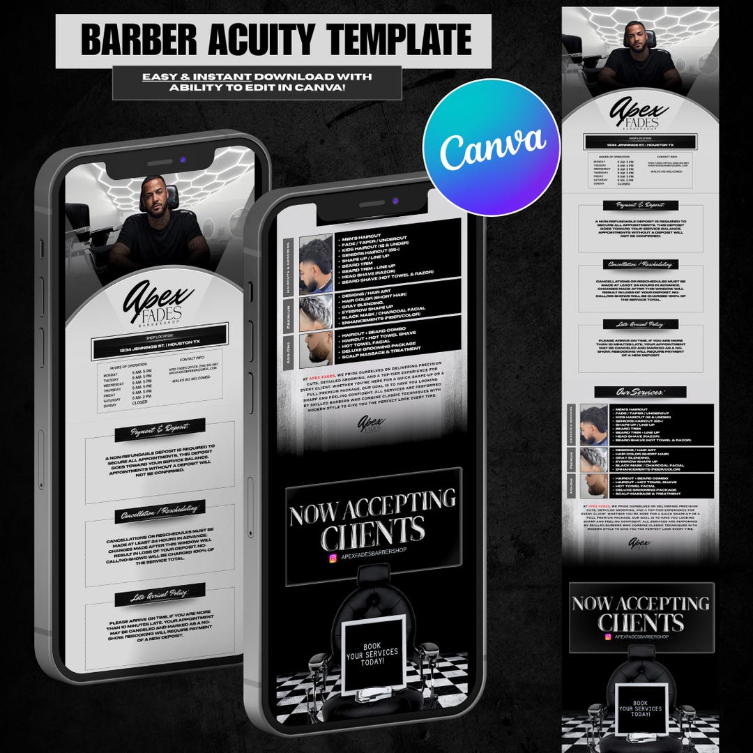 Barbershop Acuity Booking Template + Scheduling Flyer | Barber Website ...