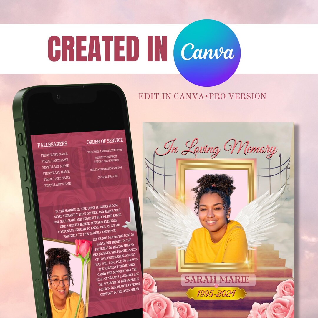 Editable Obituary Flyer Template for Canva Pro | Memorial Program ...