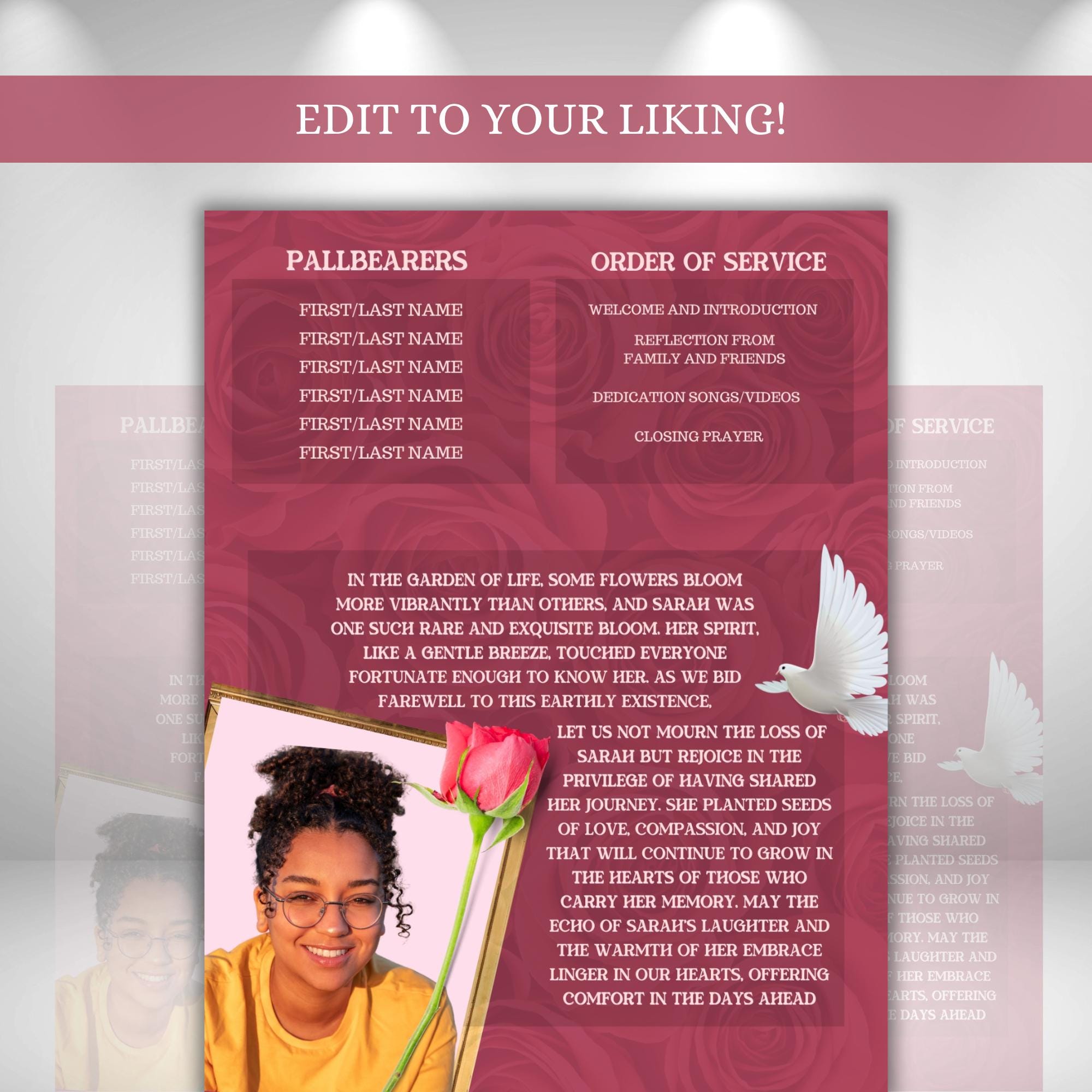 Editable Obituary Flyer Template for Canva Pro | Memorial Program ...