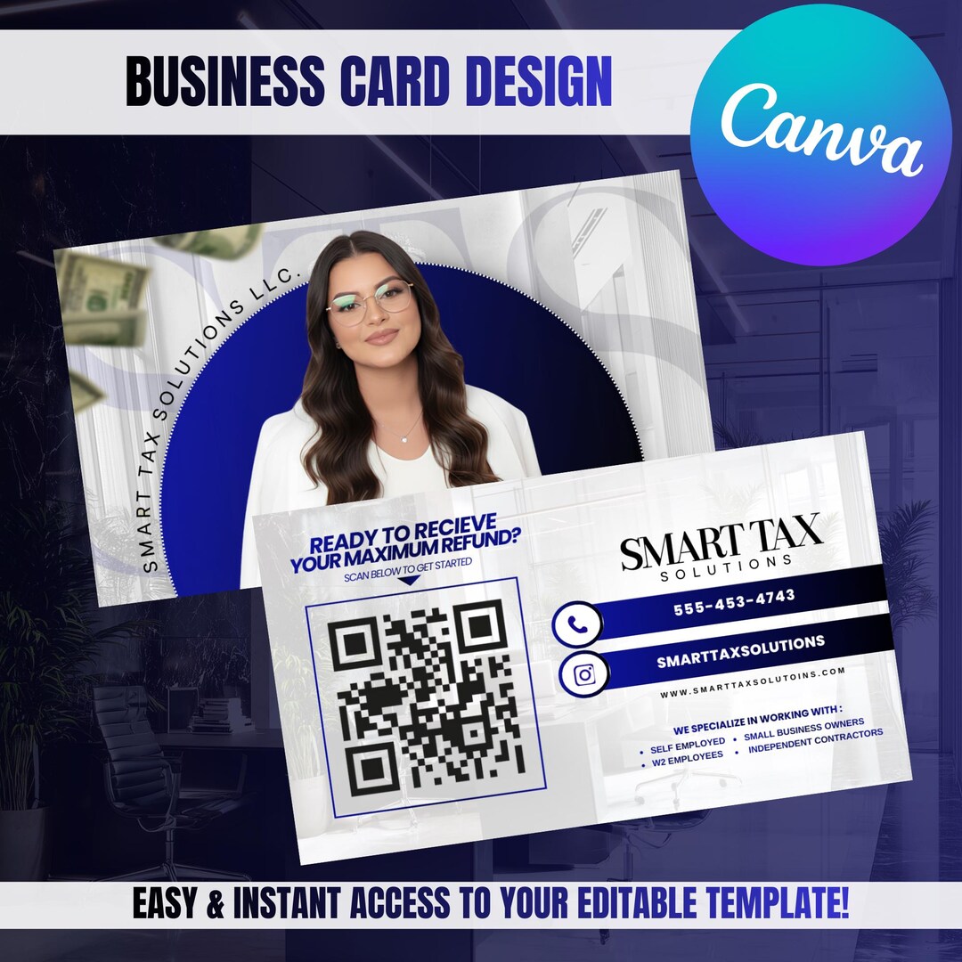 Tax Business Cards, DIY Tax Business Card Canva, Tax Preparer Business ...