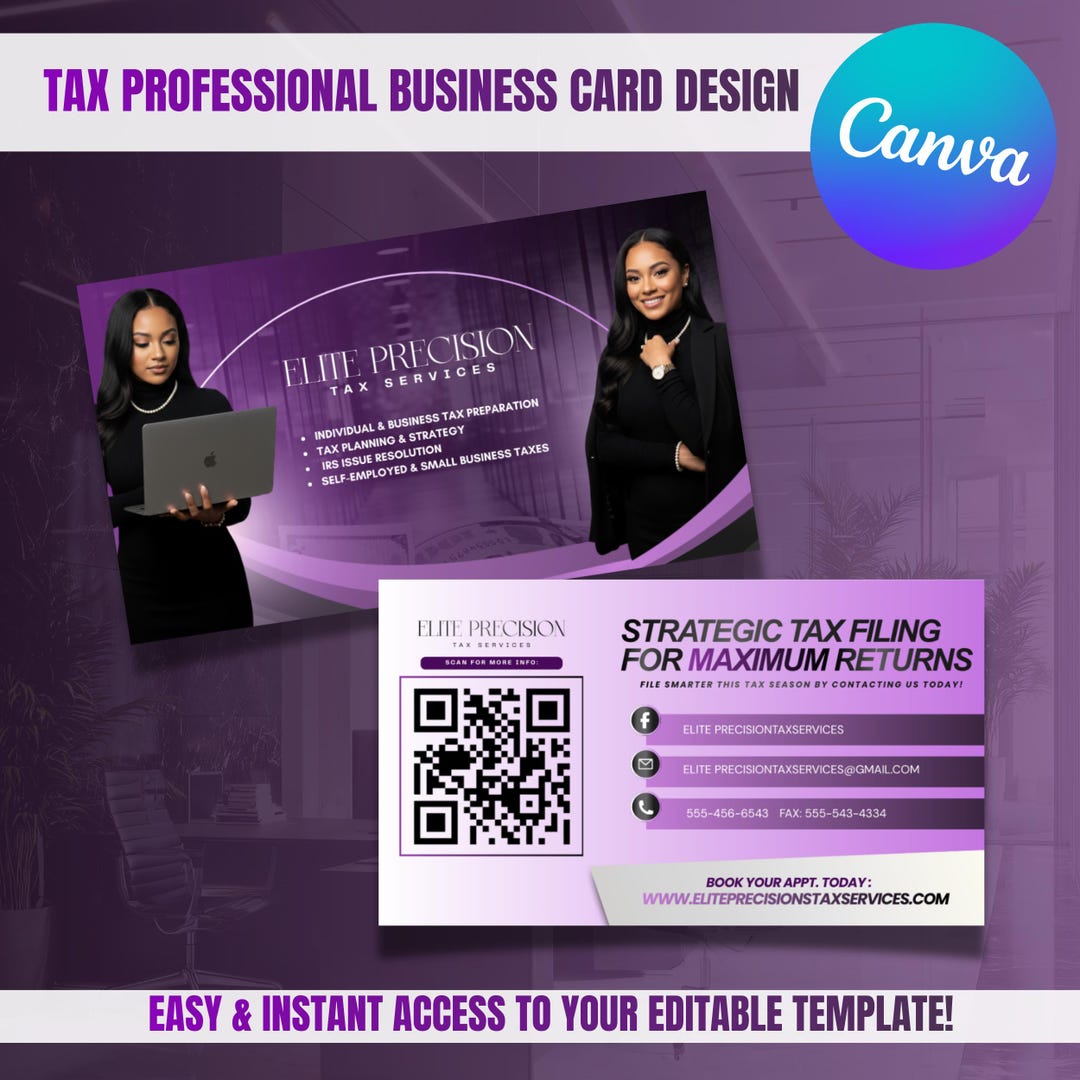 Tax Business Cards, DIY Tax Business Card Canva, Tax Preparer Business ...