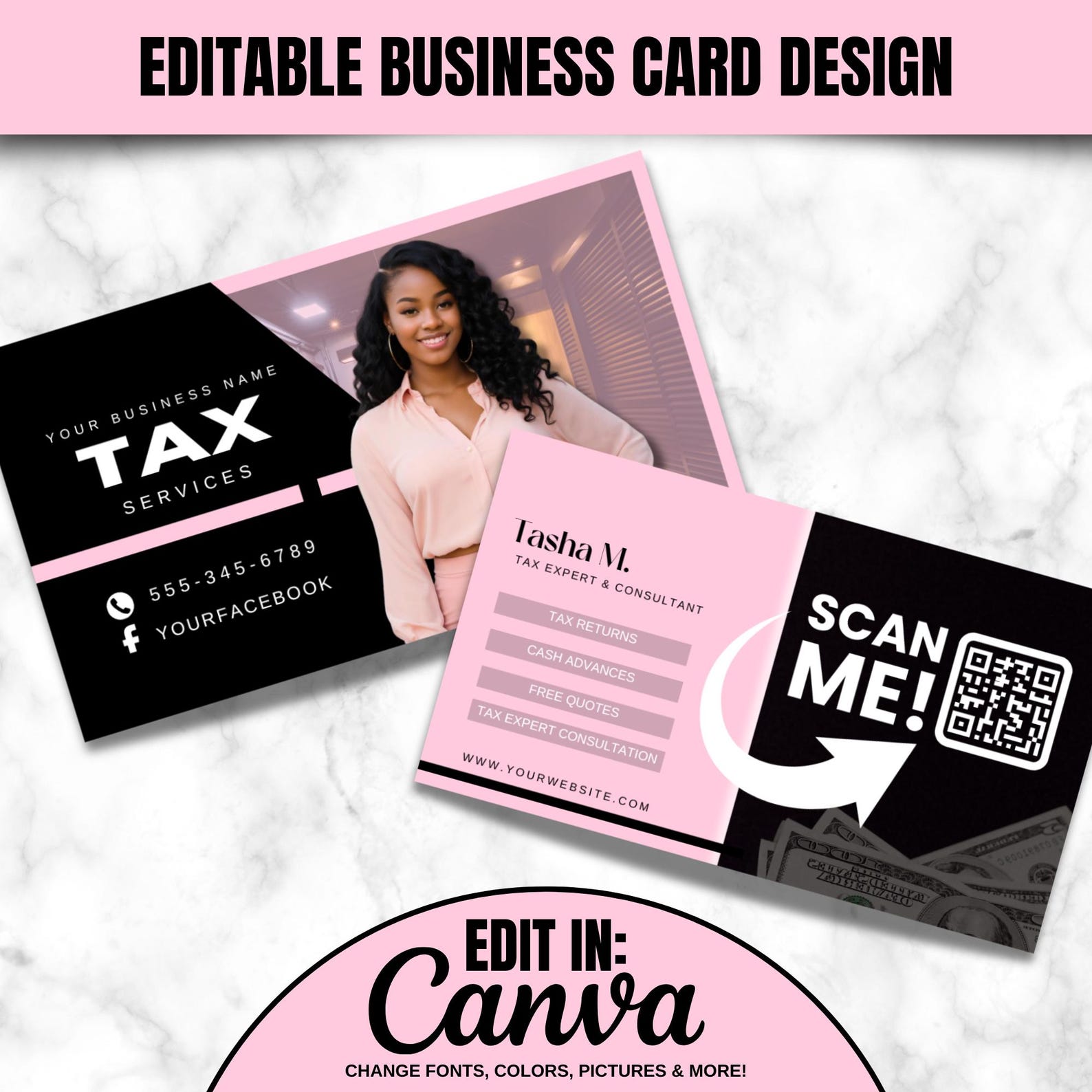 Tax Business Cards, DIY Tax Business Card Canva, Tax Preparer Business ...