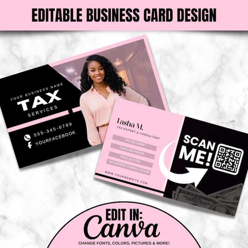 Tax Business Cards, DIY Tax Business Card Canva, Tax Preparer Business ...