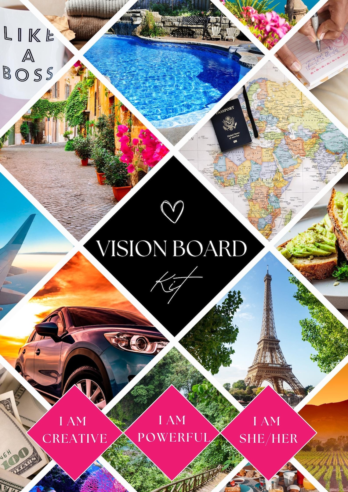 2025 Vision Board Kit Printable PDF for Manifesting Happiness Mood ...
