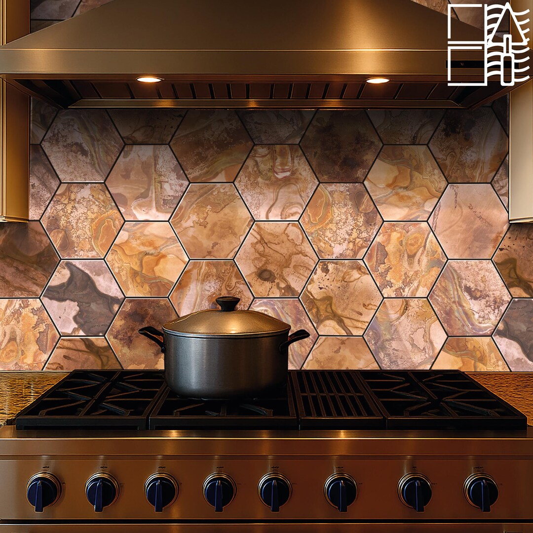 Handmade Hexagonal Piece Copper Tile Backsplash, Kitchen Tile ...