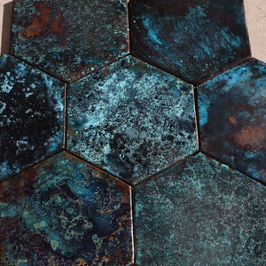 Rustic Patina Copper Wall Tiles, Artistic Home Decor Gift, Ideal for ...