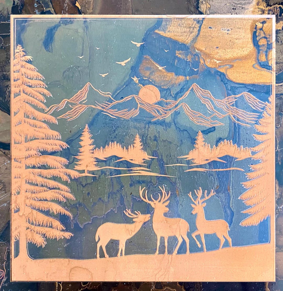 Handmade Copper Tile: Laser Engraved Deer in Nature Art (20x20 Cm) - Etsy