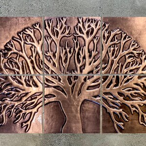 Rustic Copper Tree Design Wall Art, Large Rectangular Copper Panel ...