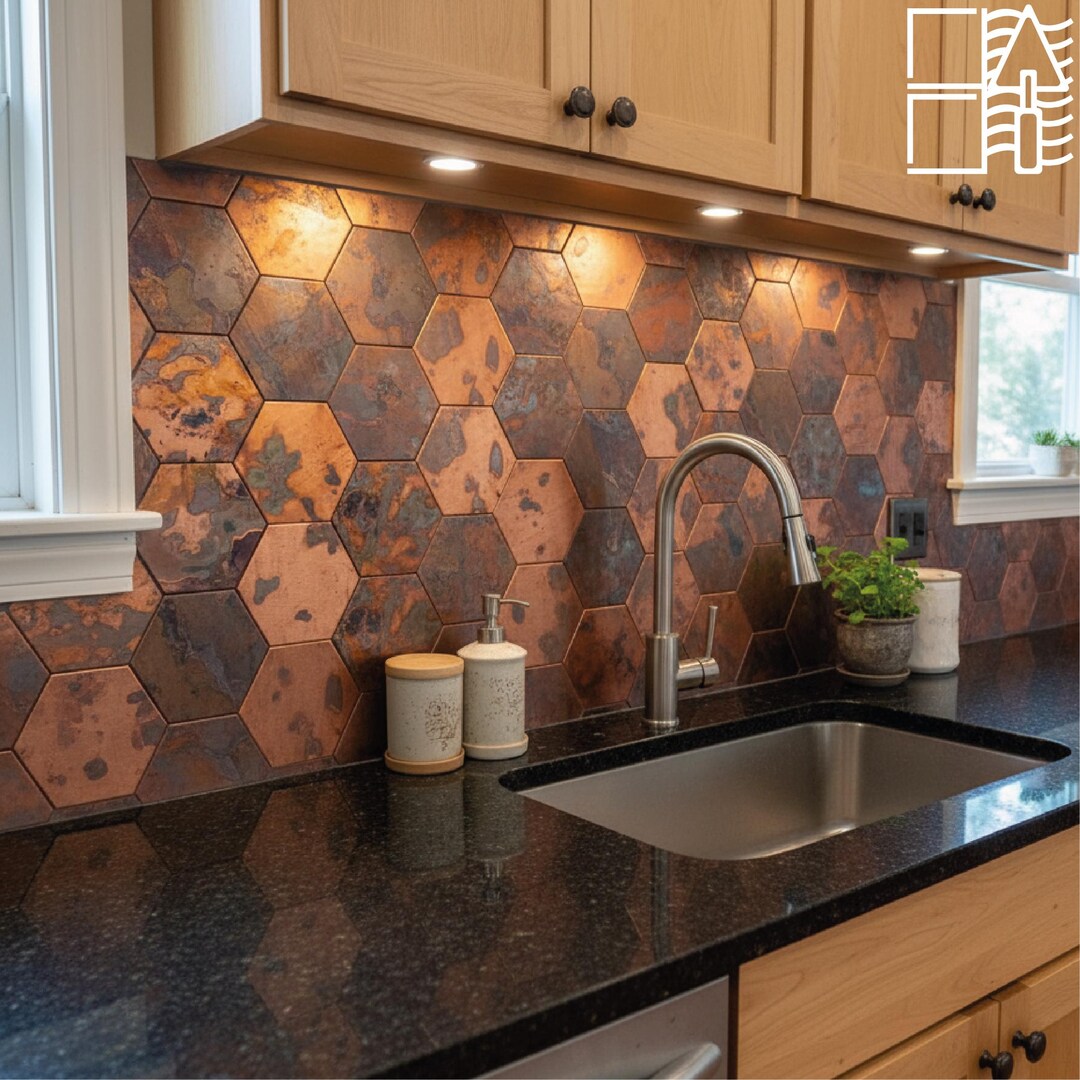 Handmade Copper Hexagon Wall Tile: Kitchen Backsplash Art - Etsy