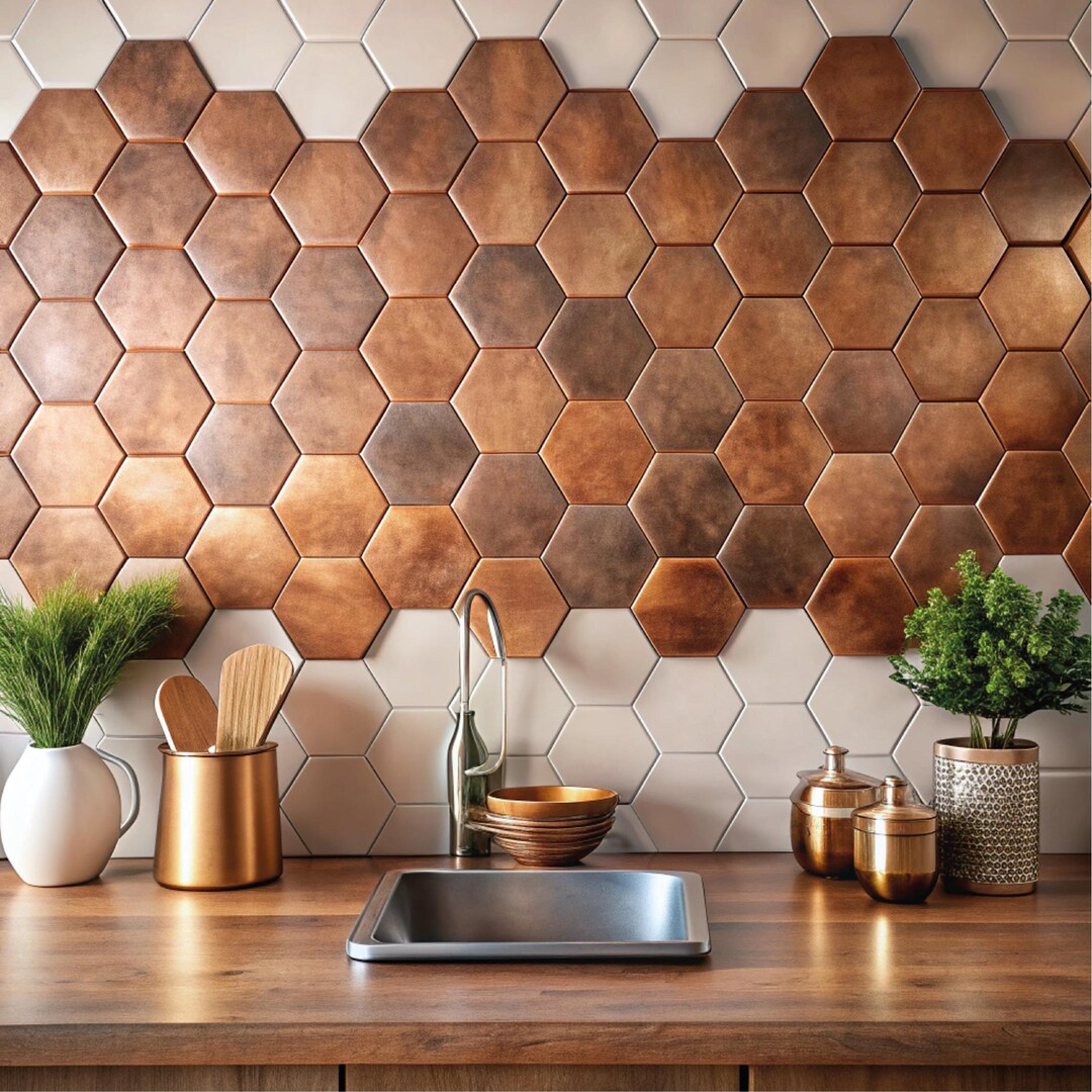 Handmade Hexagonal Piece Copper Tile Backsplash, Kitchen Tile ...