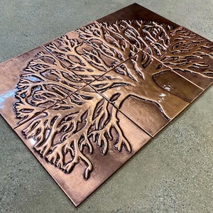 Rustic Copper Tree Design Wall Art, Large Rectangular Copper Panel ...