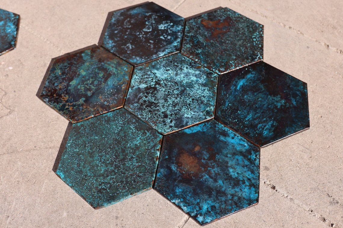 Rustic Patina Copper Wall Tiles, Artistic Home Decor Gift, Ideal for ...