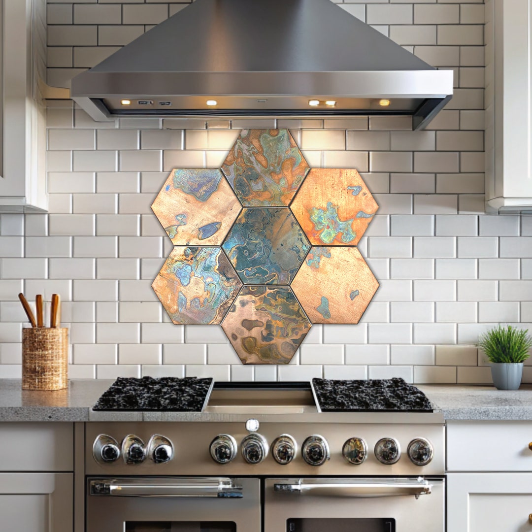 Handmade Hexagonal Piece Copper Tile Backsplash, Kitchen Tile ...