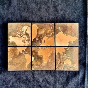 Handmade Copper World Map Tiles, 10x10 Cm, Set of 6, Unique Home Decor ...