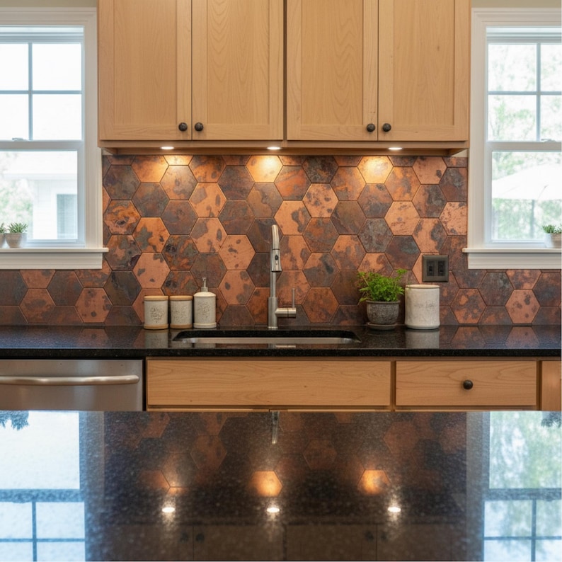 Handmade Copper Hexagon Wall Tile: Kitchen Backsplash Art - Etsy