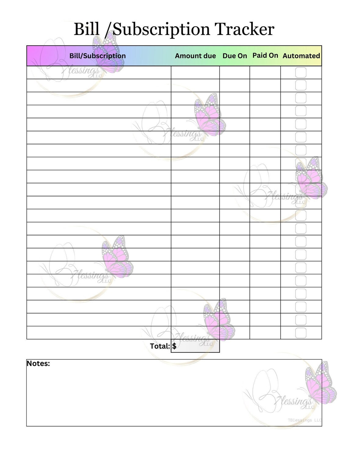 Printable Bill/subscription Tracker-digital - Etsy