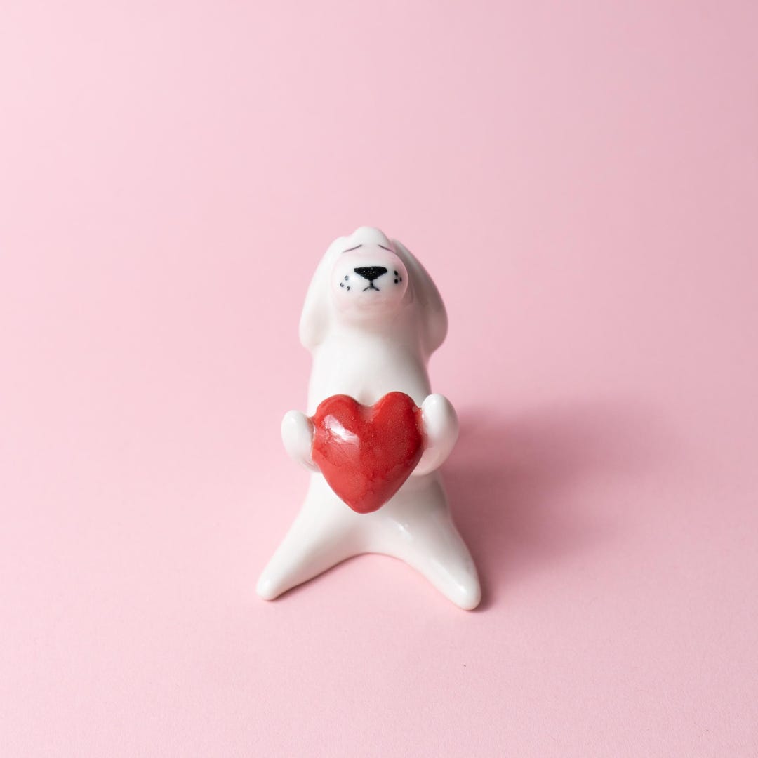 BANTU HEART I White Porcelain Handmade Dog With With Red Heart - Etsy