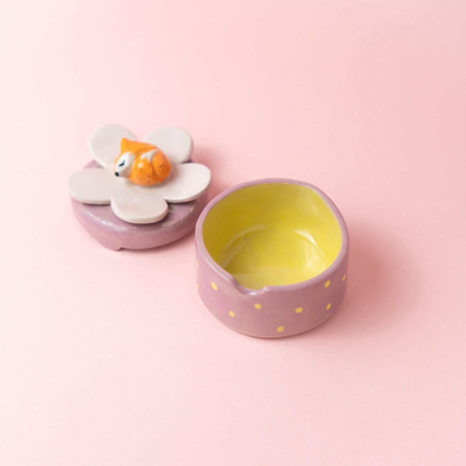 Daisy Trinket Box Purple Ceramic Jewellery Box With a Sleeping Fox on ...