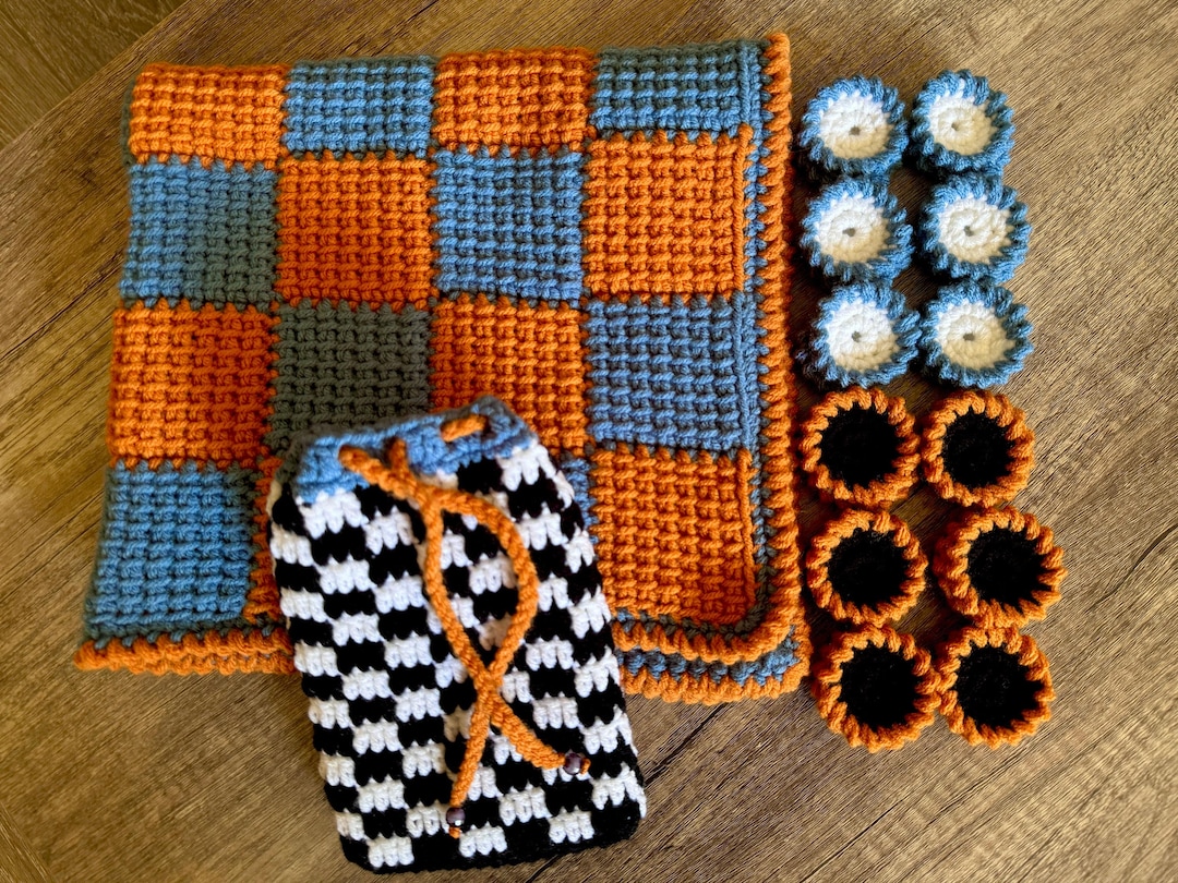 Crochet Original Checkers Board Game - Pouch/pawns - Educational Game ...