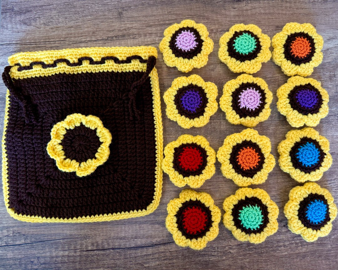 Crochet Handmade Sunflower Memory Game - Handcrafted Toy for All Ages - Sunflower Pouch With 12 ...
