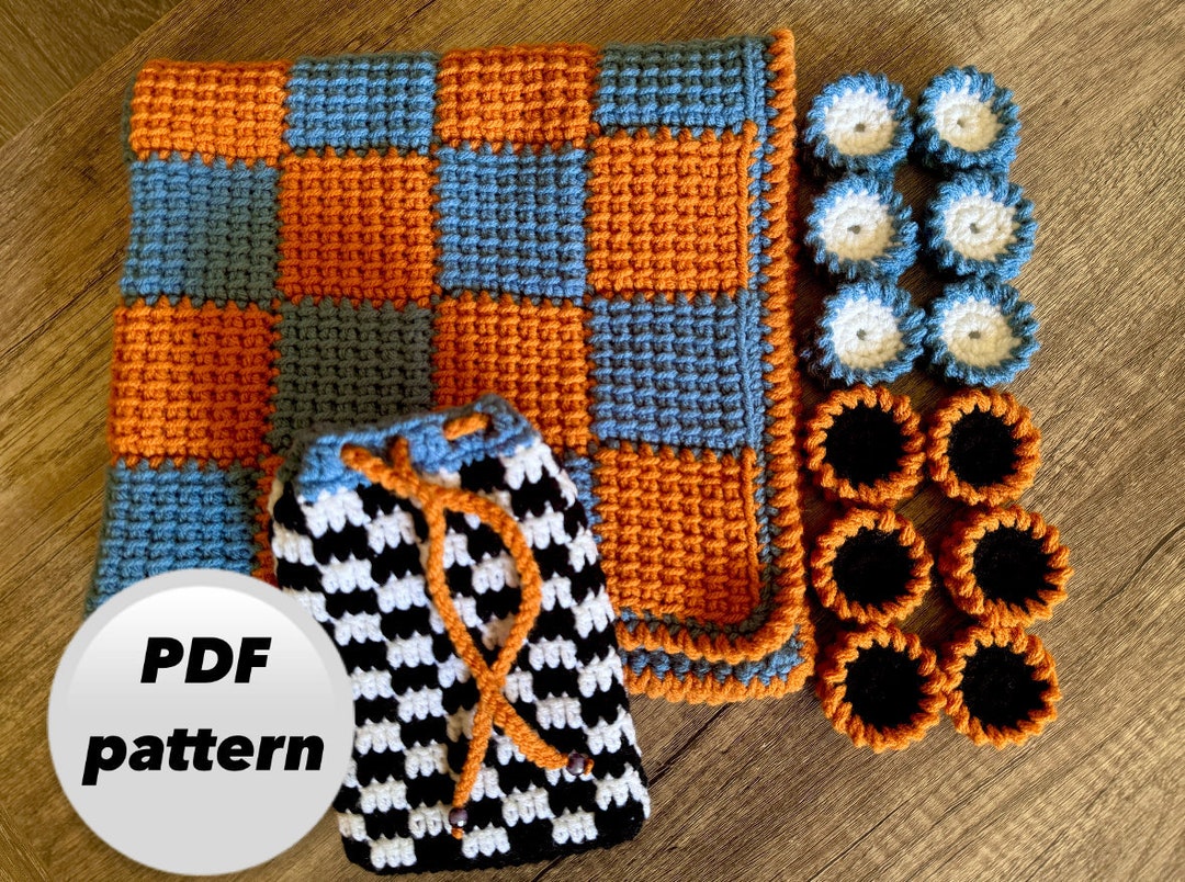PDF Pattern - Crochet Original Checkers Board Game - Pouch/pawns ...