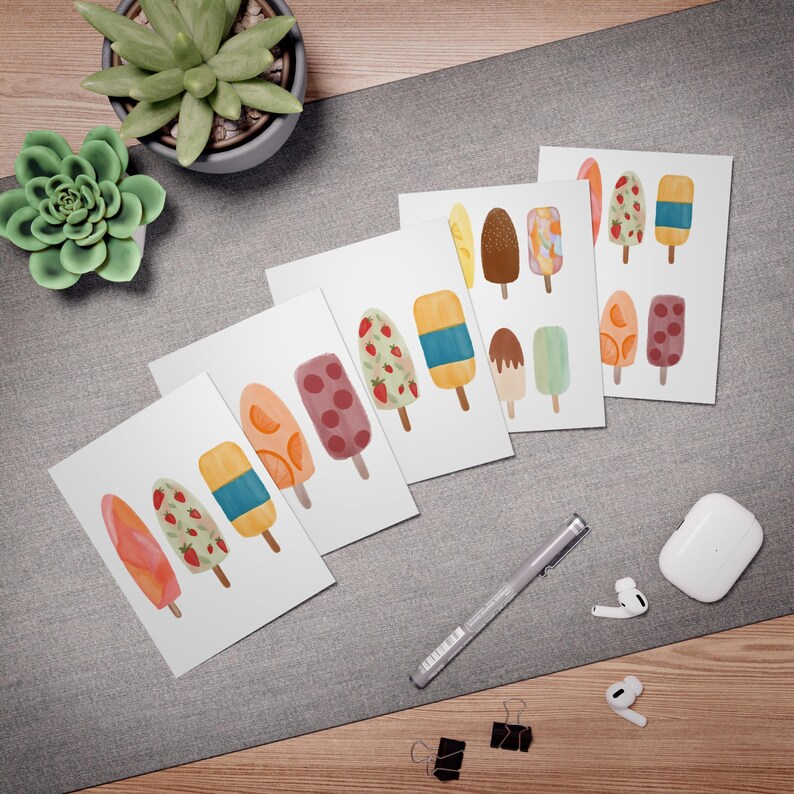 Watercolor Popsicle Greeting Cards | Colorful 5-pack | Popsicle Card ...