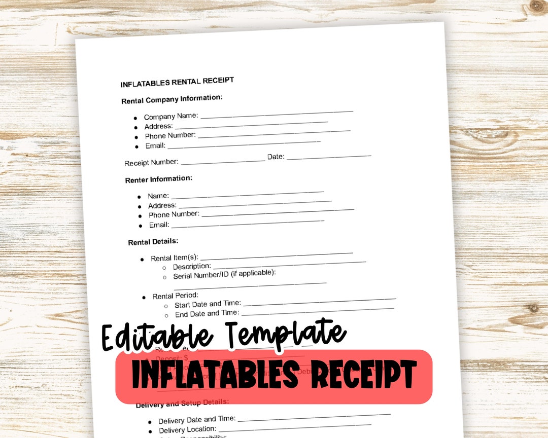 Inflatables Rental Agreement Template Hold Harmless Waiver and Receipt ...
