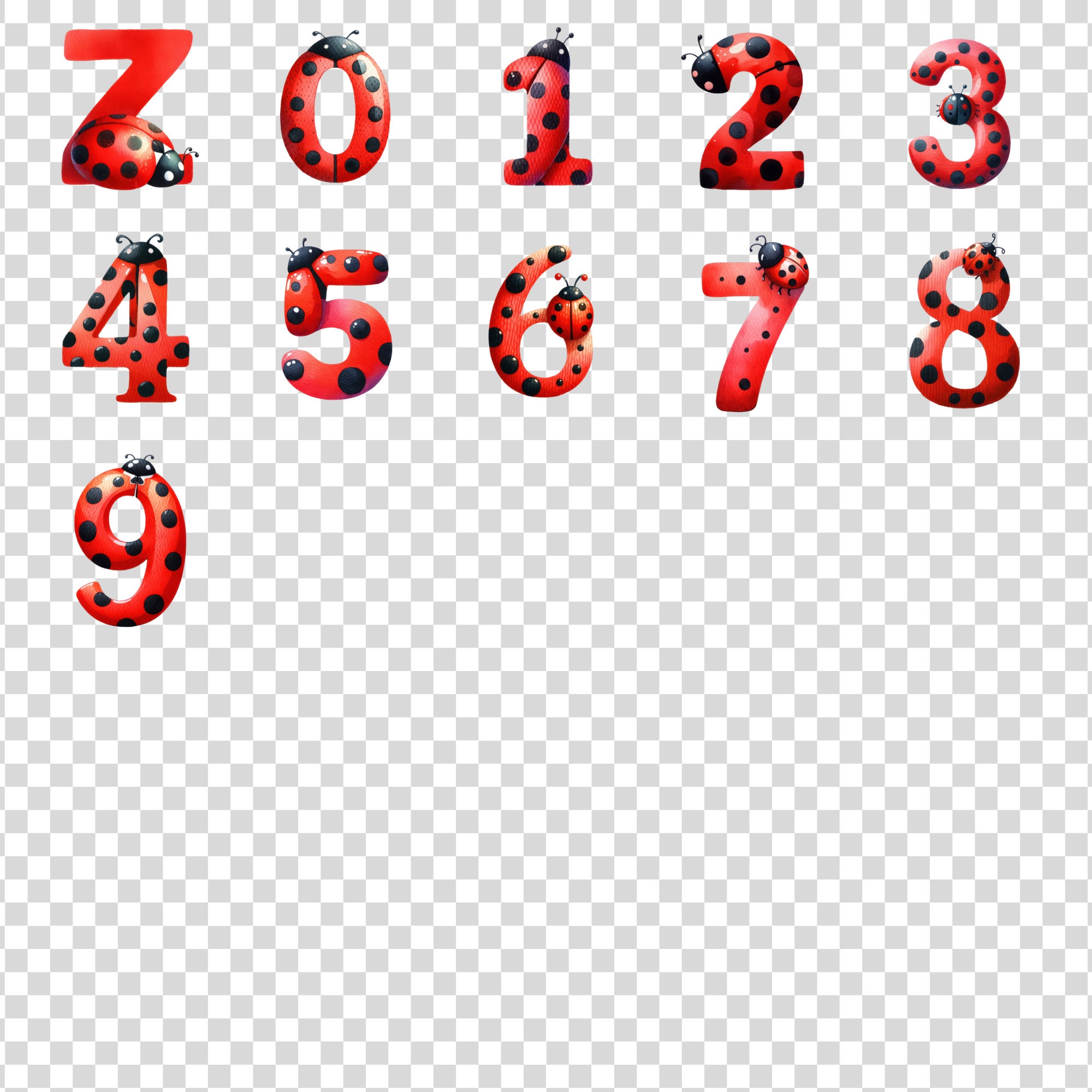 Red Ladybug Alphabet Clipart: Watercolor Letters & Numbers (PNG, 300 ...