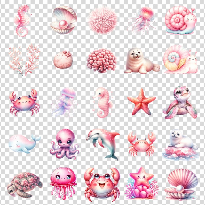 Ocean Friends Clipart Collection 35 Watercolor Marine Life Pngs for ...