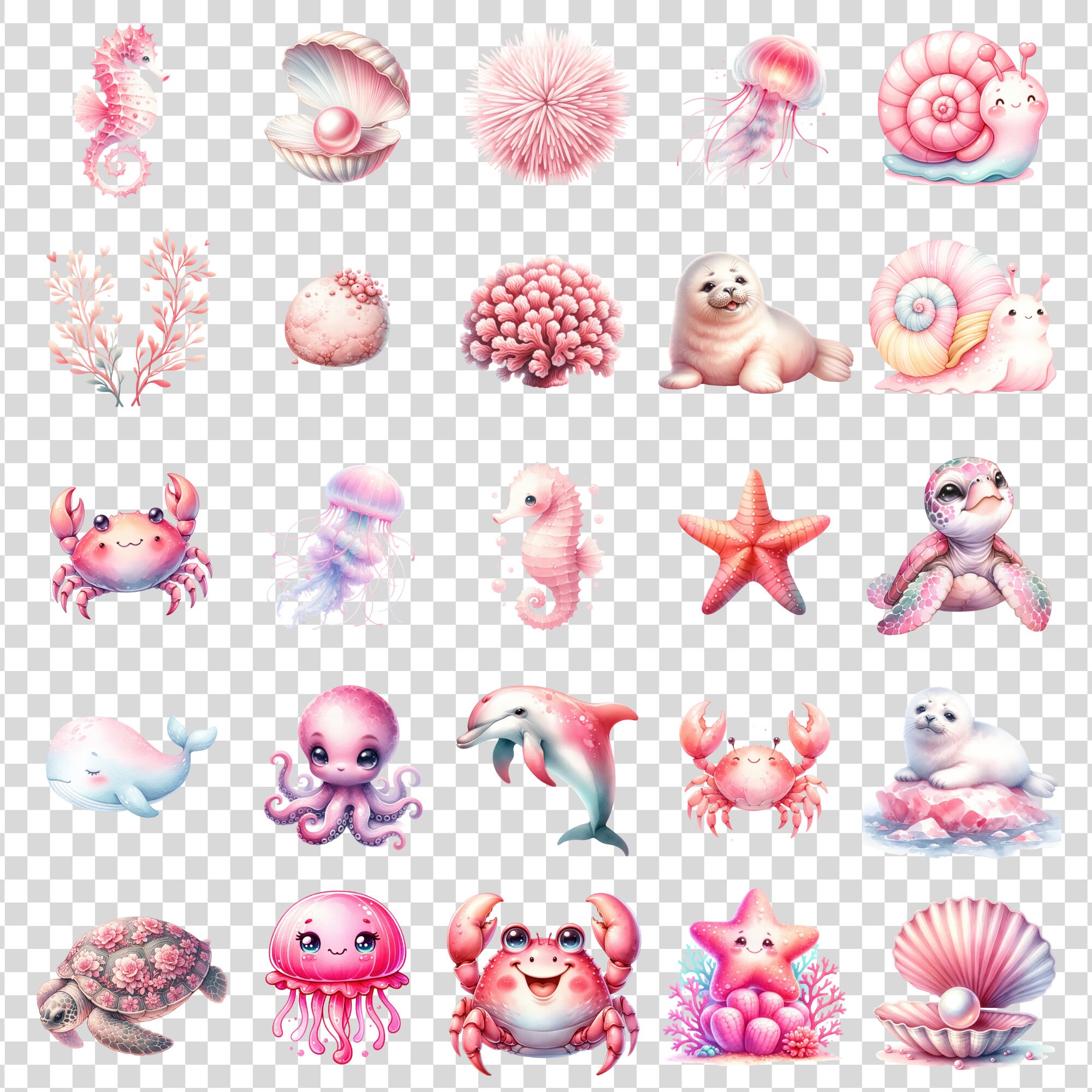 Ocean Friends Clipart Collection 35 Watercolor Marine Life Pngs for ...