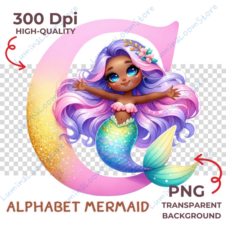 Mermaid Alphabet Clipart Set Watercolor Mermaid Letters PNG, Vibrant ...