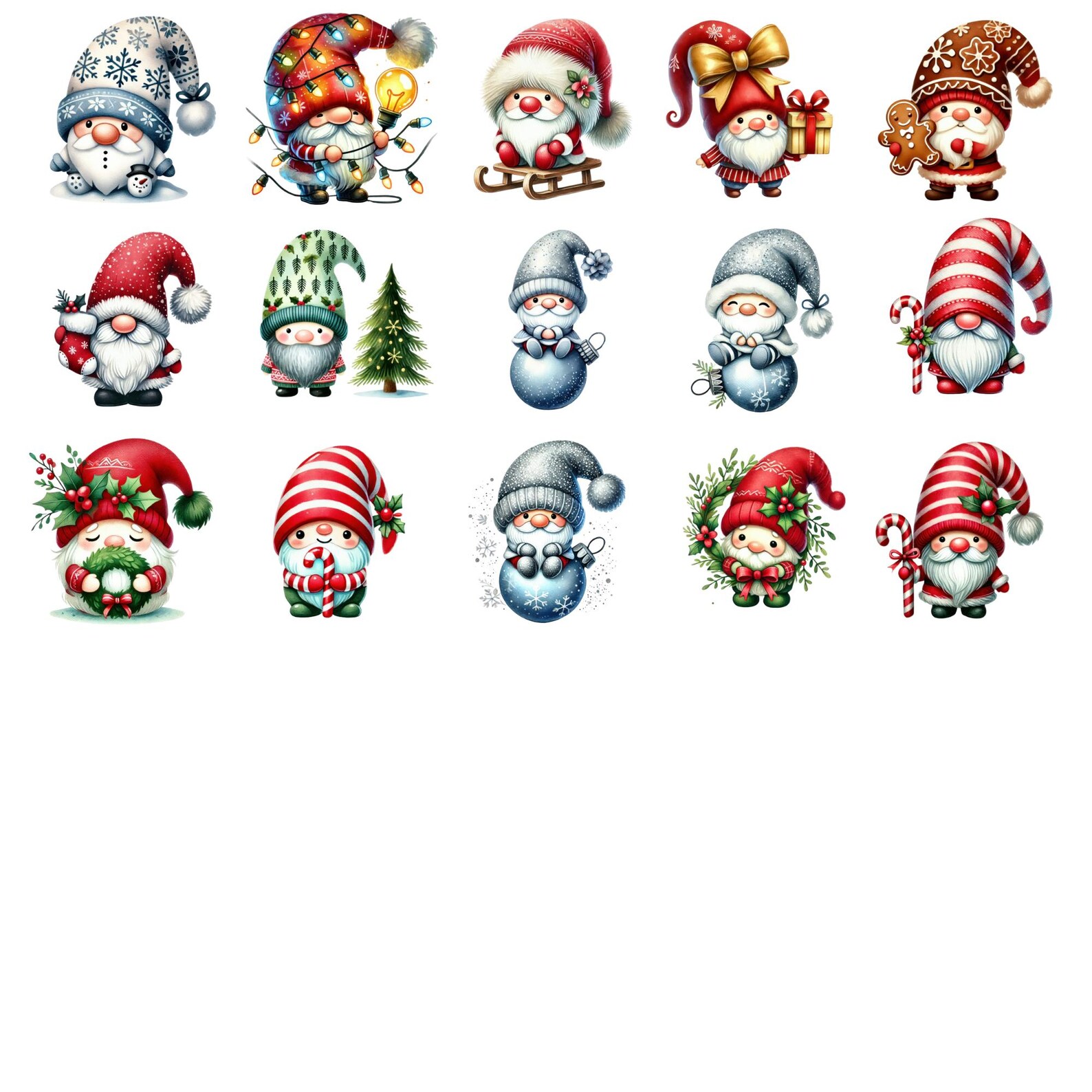 Festive Christmas Clipart – Gnome Illustrations for Holiday Decorations ...