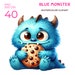 Watercolor Blue Monster Clipart – 40 PNG Images, Kids Illustration ...