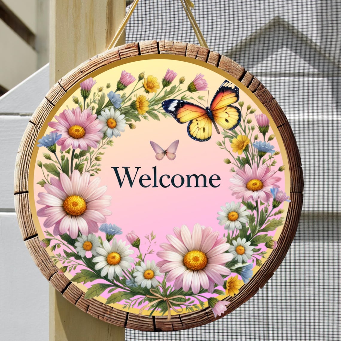 Floral Welcome Sign Digital Download, Spring Flower Door Sign ...