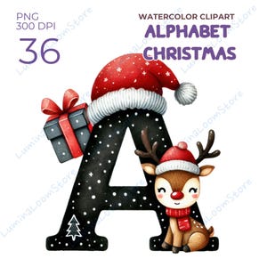 Christmas Alphabet Clipart, 36 PNG Letters & Numbers, Holiday Santa Hat ...